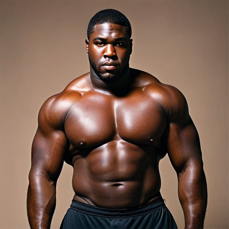 big black dude felxing while olied up