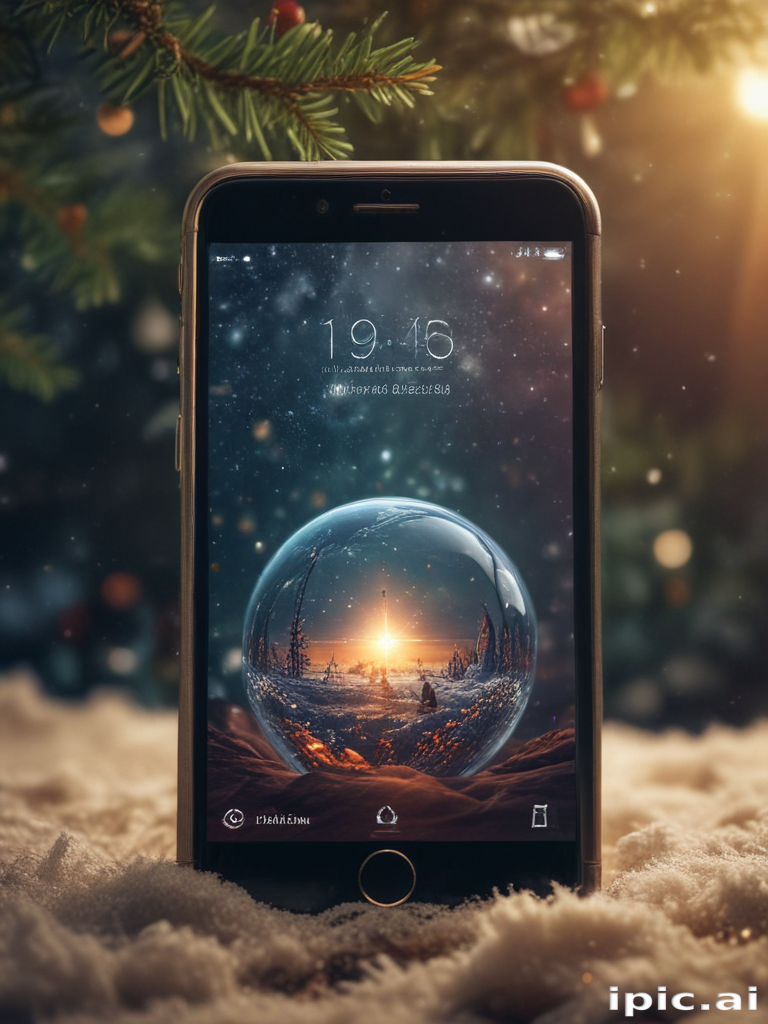 A Beautiful Winter Scene Captured Inside a Smartphone on Snowy Ground