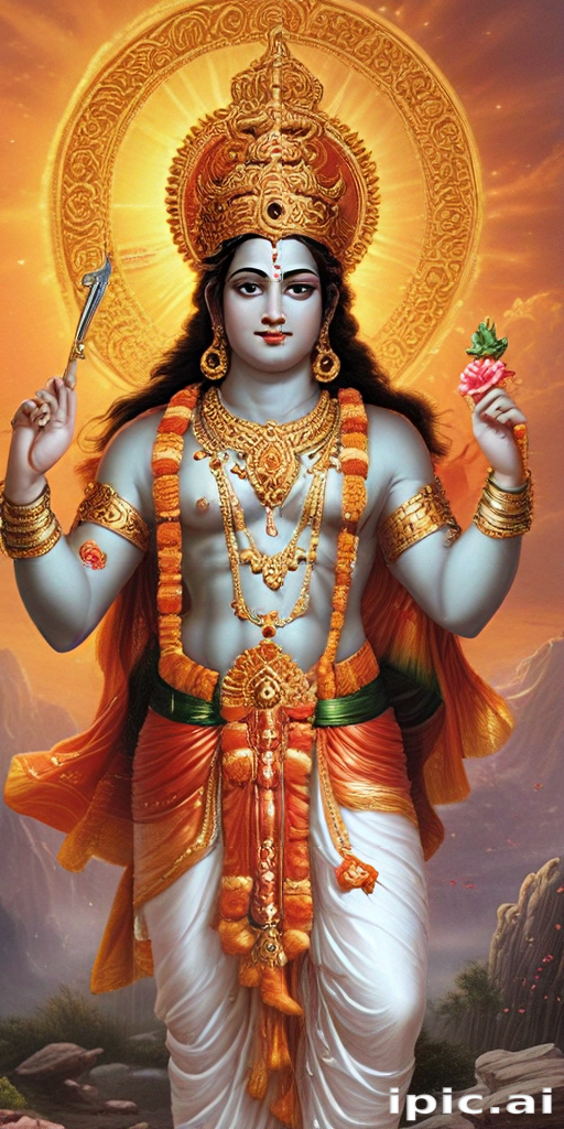 Divine Representation of Lord Rama Surrounded by Celestial Elements and ...