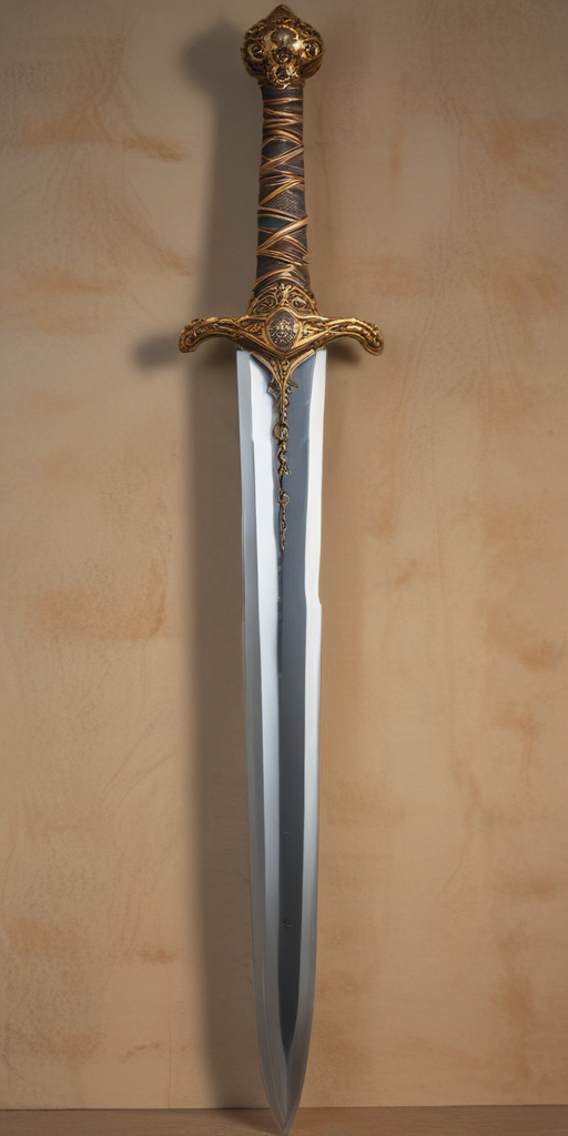A Majestic Sword with Intricate Golden Hilt and Polished Blade