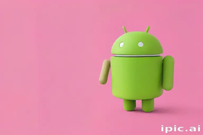 A Cute Green Android Robot Figure Standing Against a Soft Pink Background