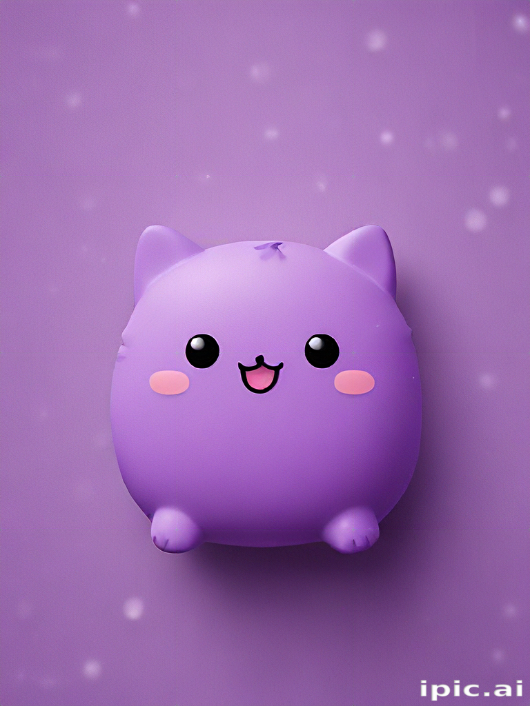 Adorable Purple Cat Plush Toy with a Cheerful Expression on a Purple ...