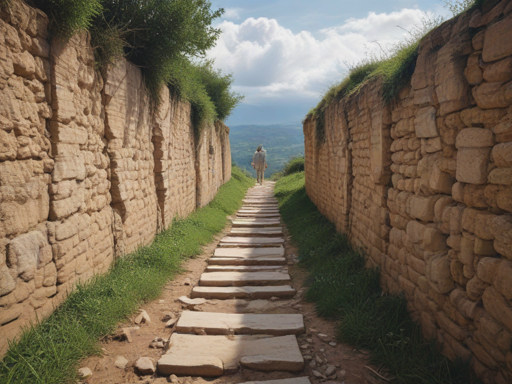 walking through a narrow pathway to jesus in heaven