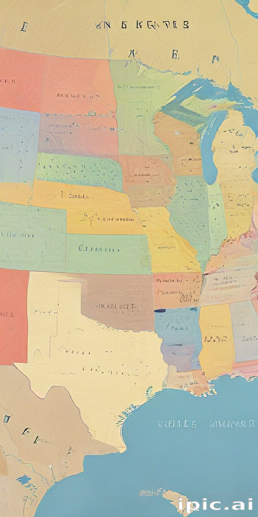 Colorful Map of the United States Highlighting State Borders and Names