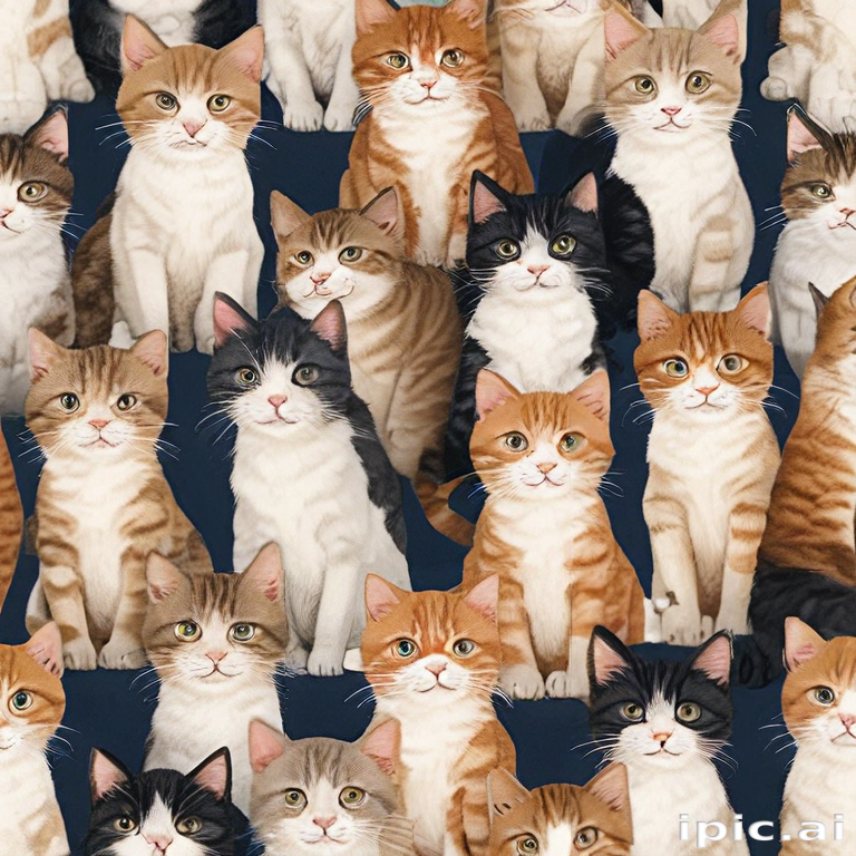 Colorful Array of Adorable Cats in a Charming Pattern Design