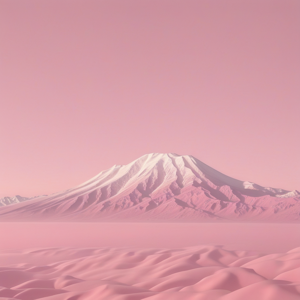 Serene Pink Landscape Featuring a Majestic Mountain Under a Soft Pastel Sky