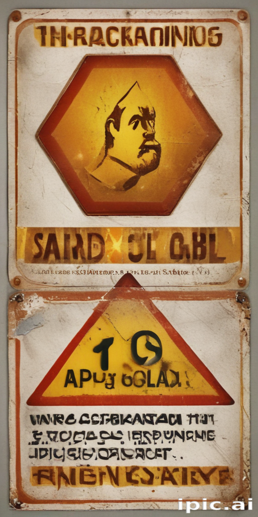 Vintage Warning Sign Featuring Bold Graphic and Intriguing Text Elements