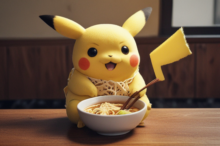 Fat Pikachu eating a ramen