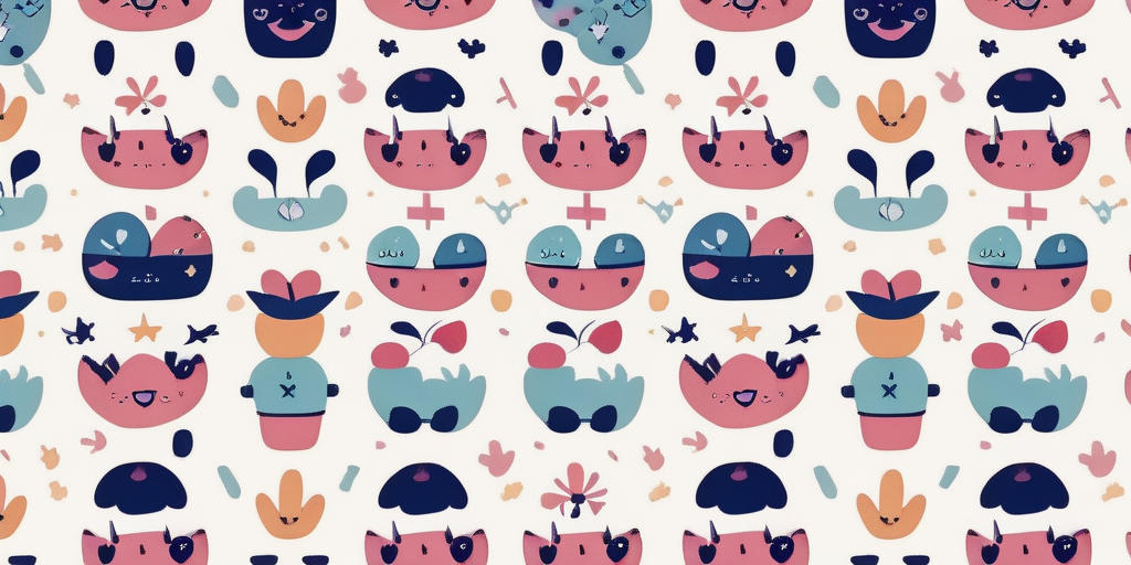 Whimsical Pattern Featuring Colorful Characters and Playful Floral Designs