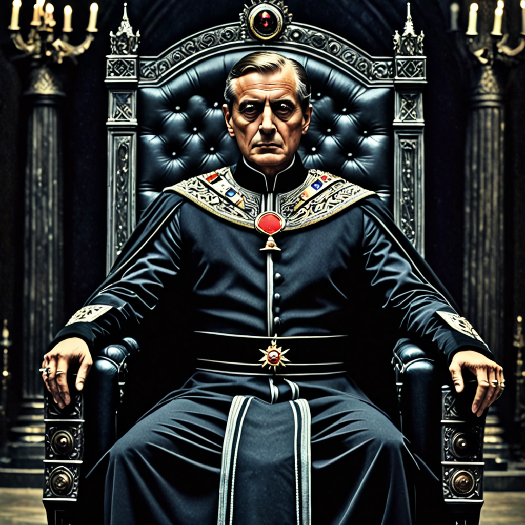 sadistic emperor in the dark sitting on his throne