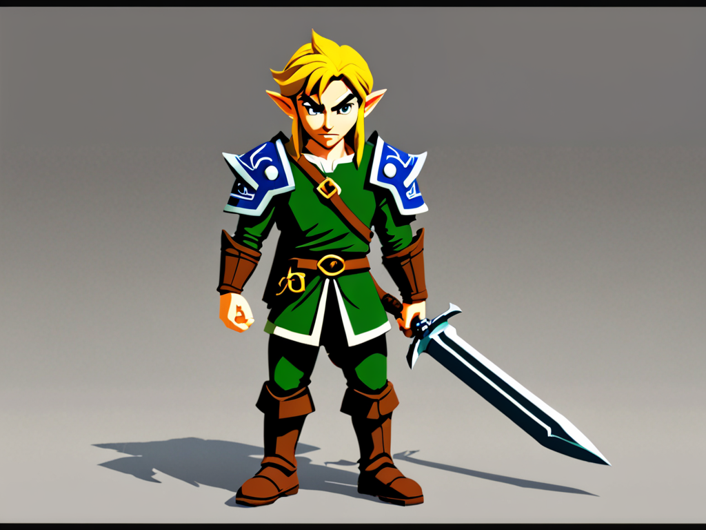 a cartoon warrior similar to link, in the style of Brad colbow