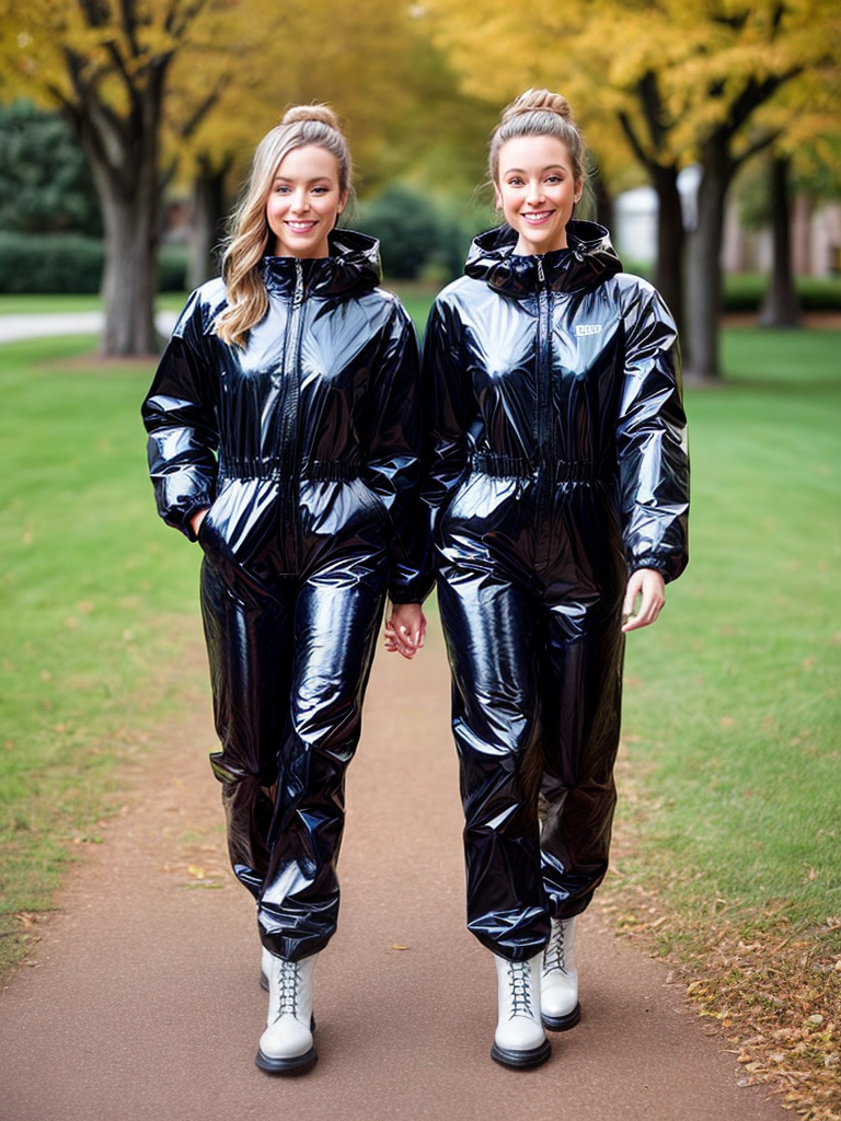 Olivia in pvc puffer onesie corsage boots