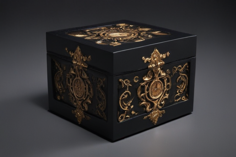 Intricately Designed Black and Gold Decorative Box with Elaborate Patterns