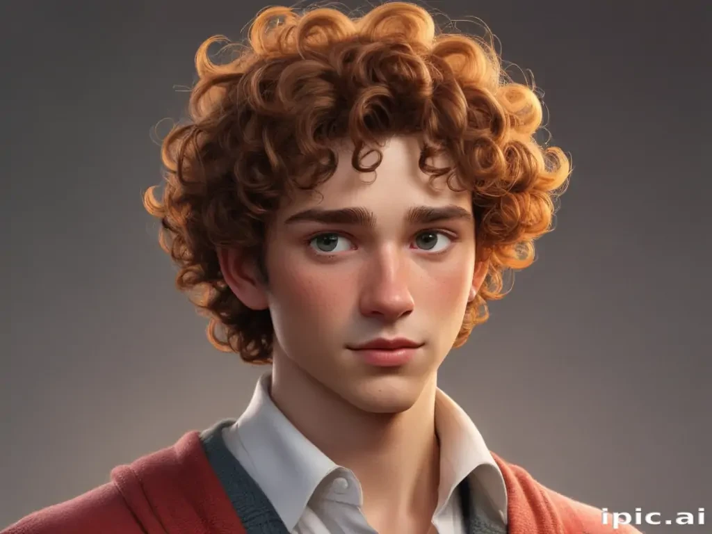 Portrait of a Young Man with Curly Red Hair and Thoughtful Expression