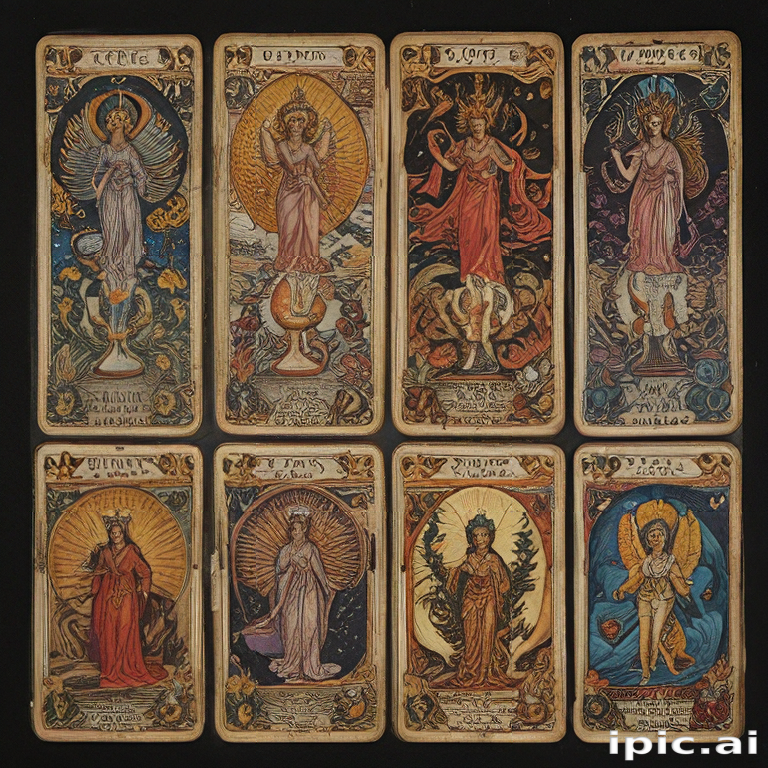 Colorful Collection of Vintage Tarot Cards Featuring Diverse Symbolic ...