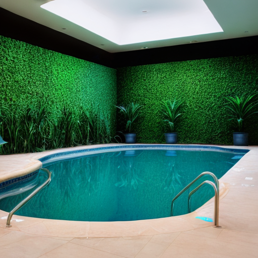 lonely indoor abandoned liminal pool with plants growing in it