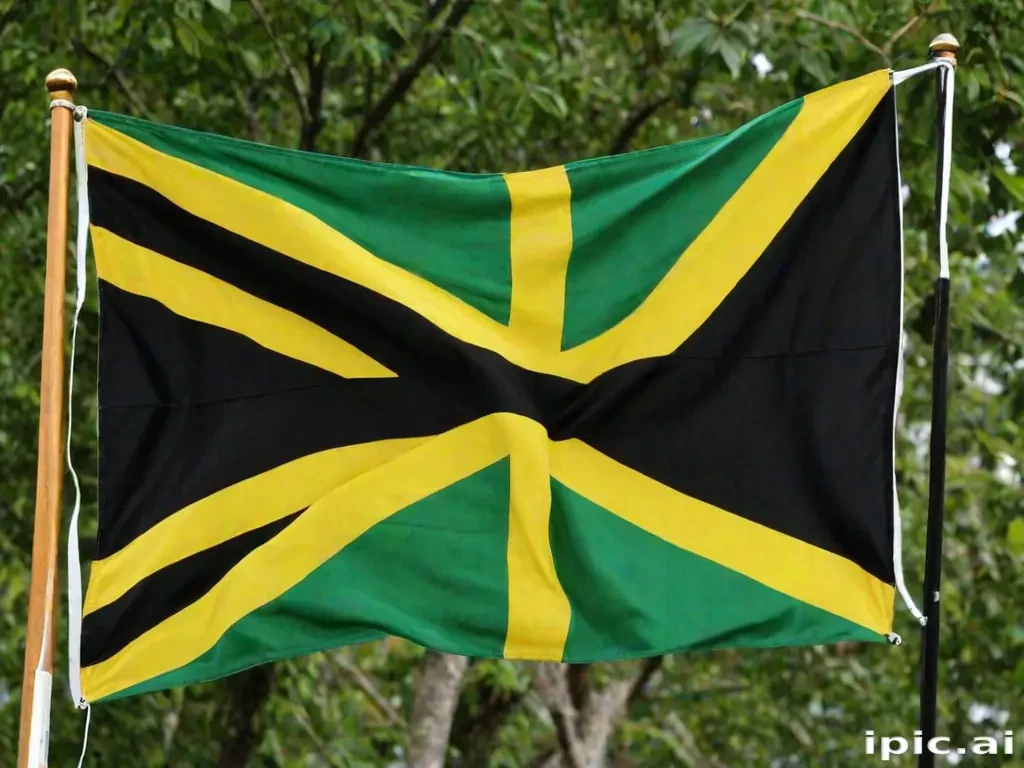 Vibrant Jamaican Flag Displaying Green, Gold, and Black Colors Against ...