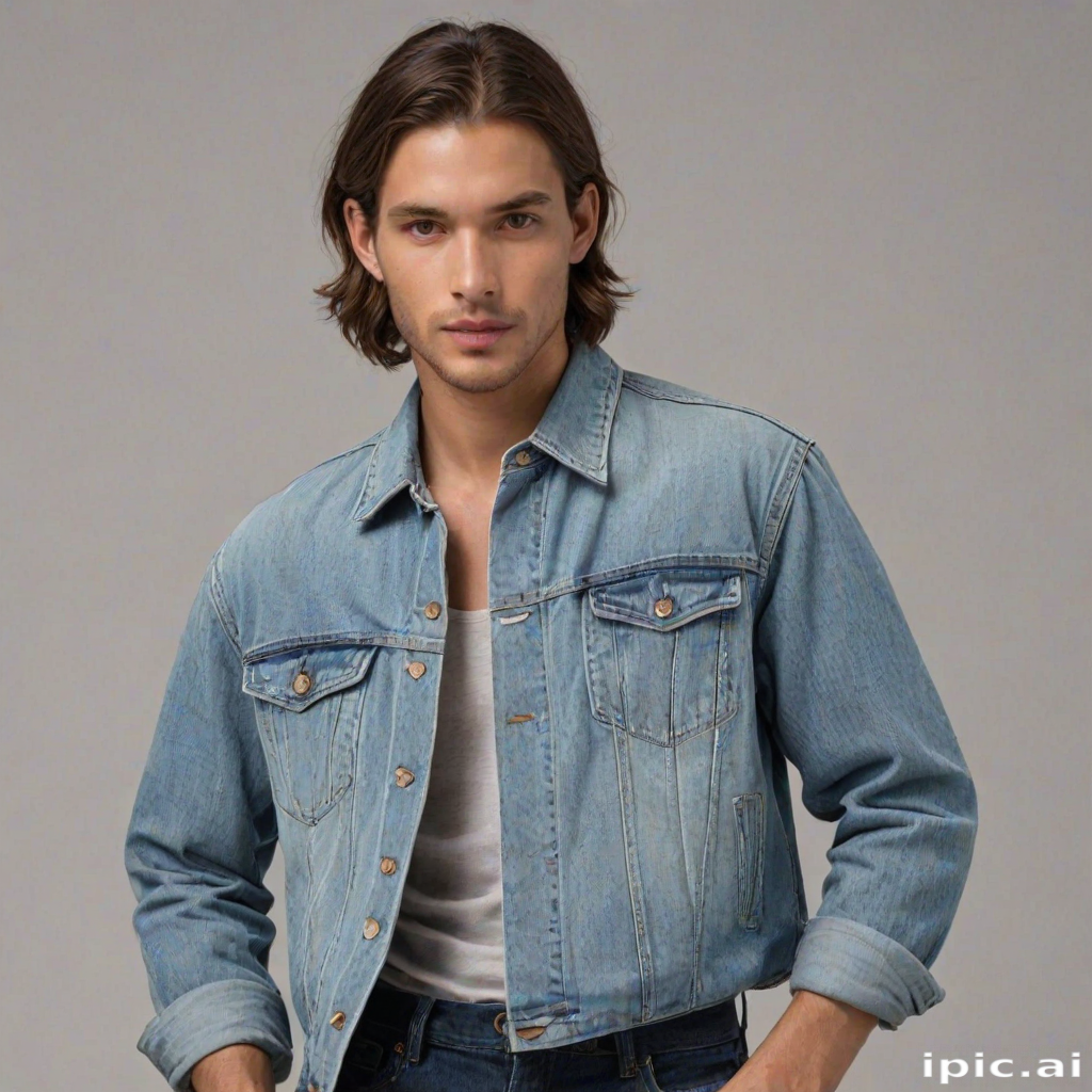 Stylish Model Posing in Classic Denim Jacket with Casual Confidence