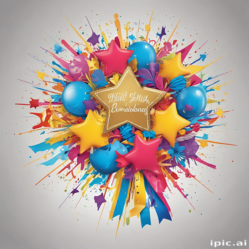 Colorful Celebration Burst with Stars, Balloons, and Festive ...