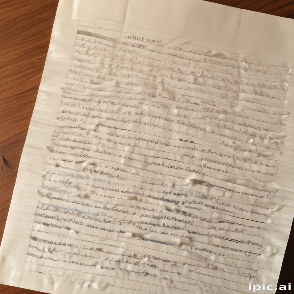 A Crumpled Sheet of Handwritten Notes with Visible Creases and Smudges