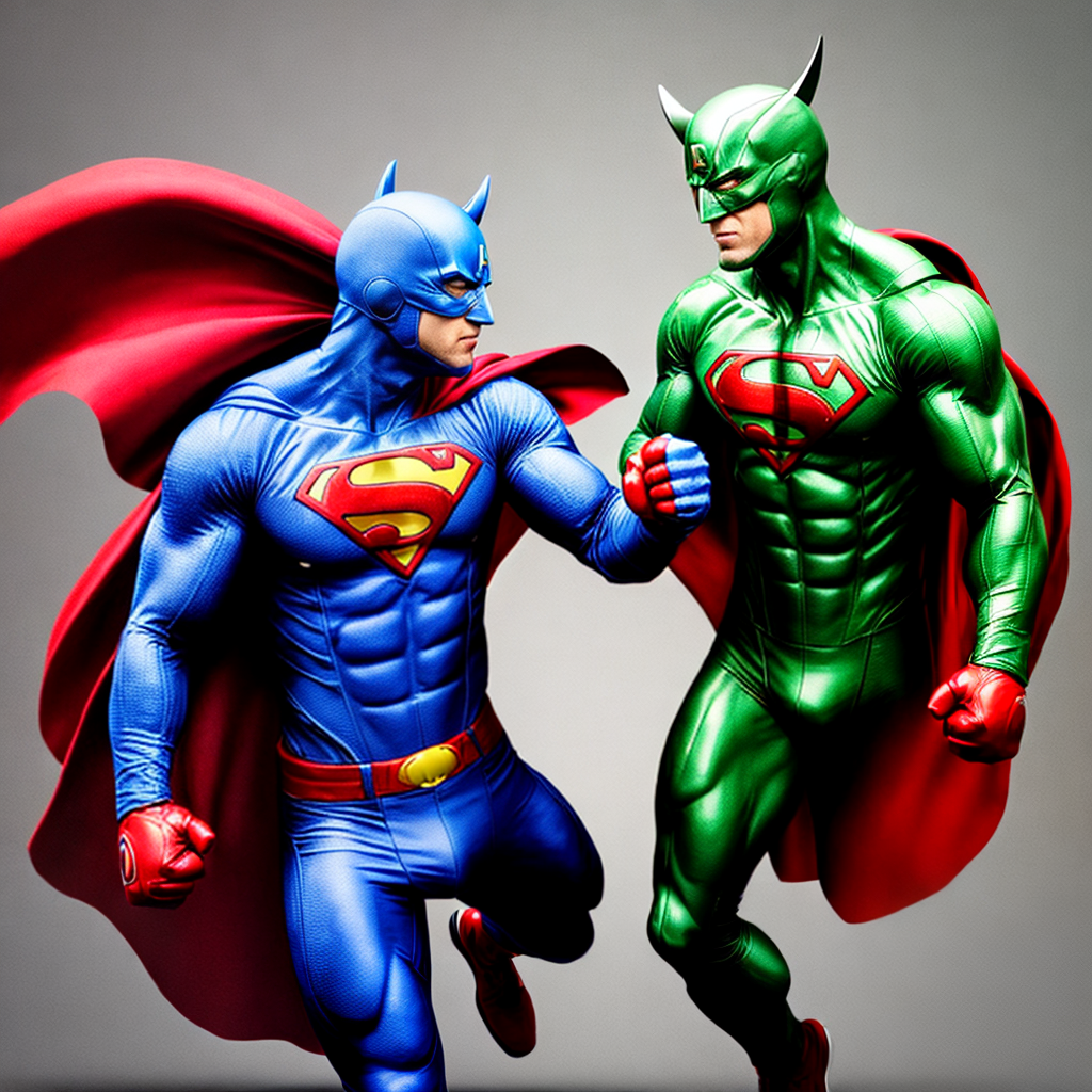 Two superheroes punching each other