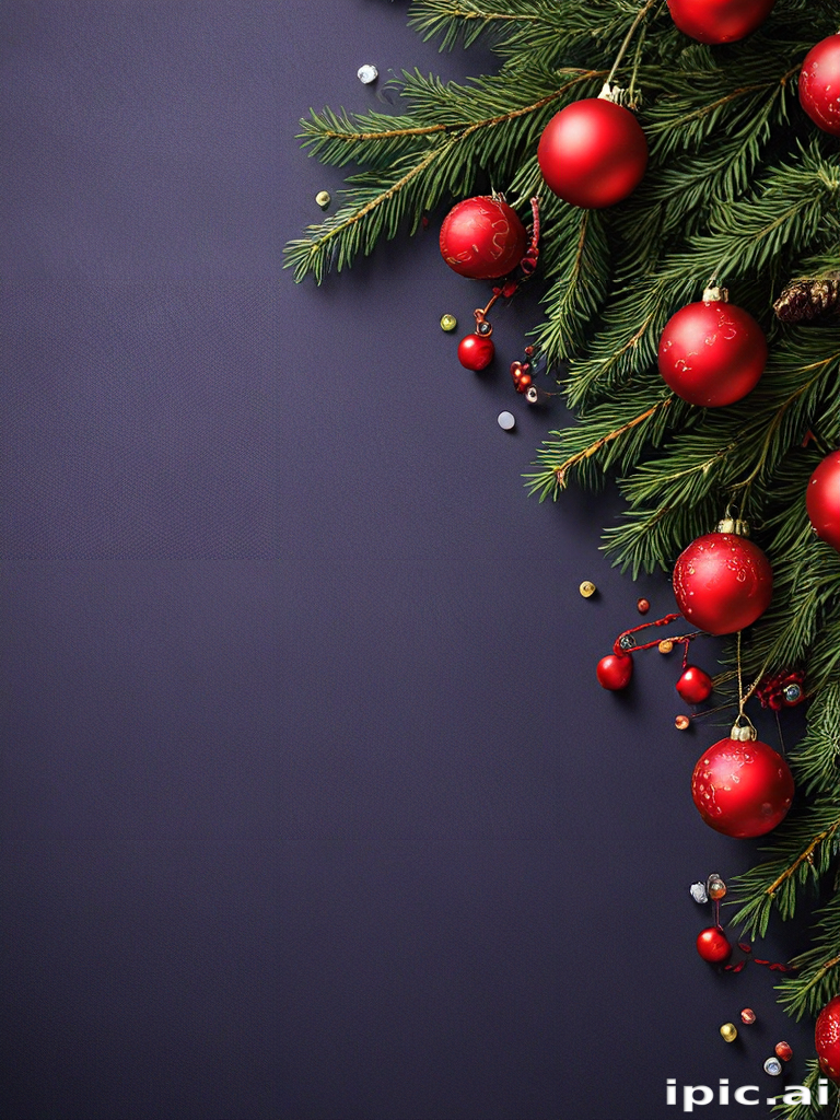 Festive Holiday Decorations Featuring Red Ornaments and Evergreen Foliage