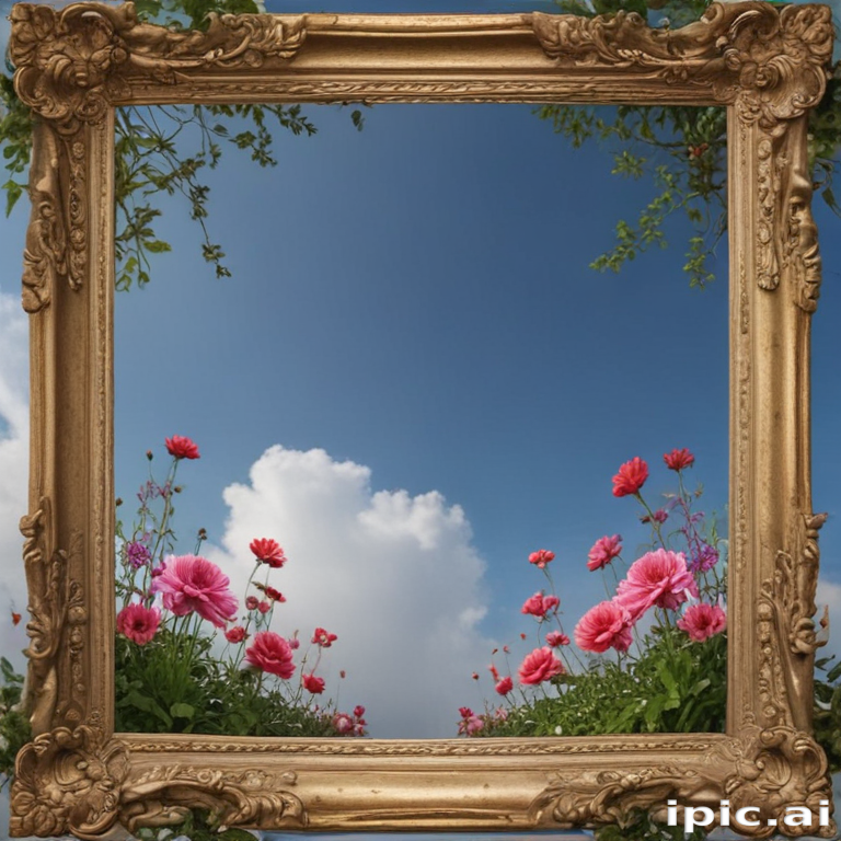 Framed View of Vibrant Flowers Against a Bright Blue Sky