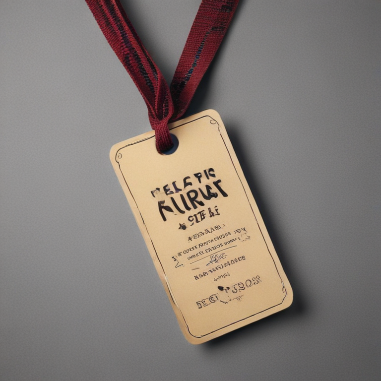 Decorative Tag Featuring Intricate Design and Unique Typography on a Ribbon