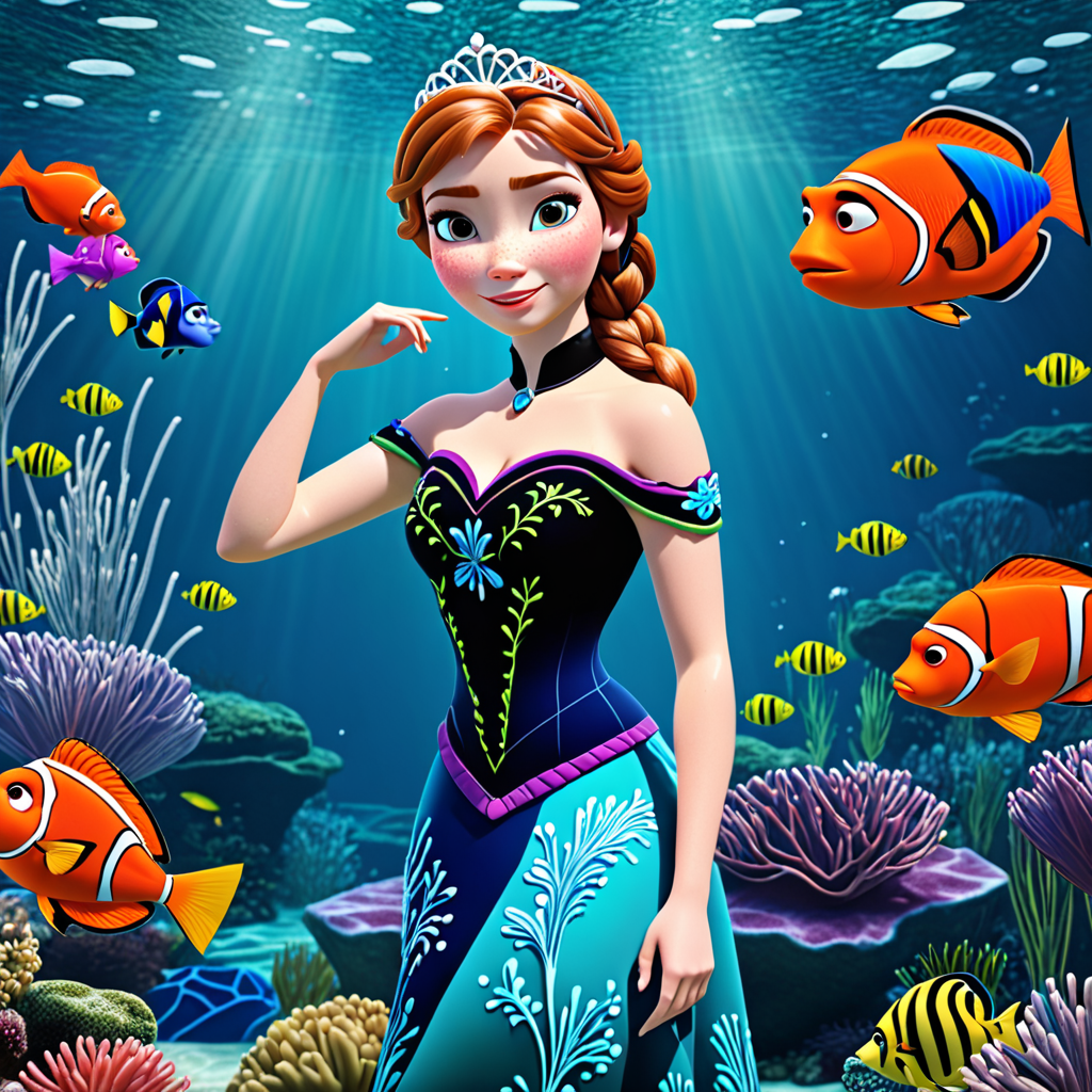 princess Anna swimming from the realistic cartoon underwater swimming ...