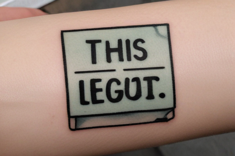 tattoo with the text "This box is legit AF"