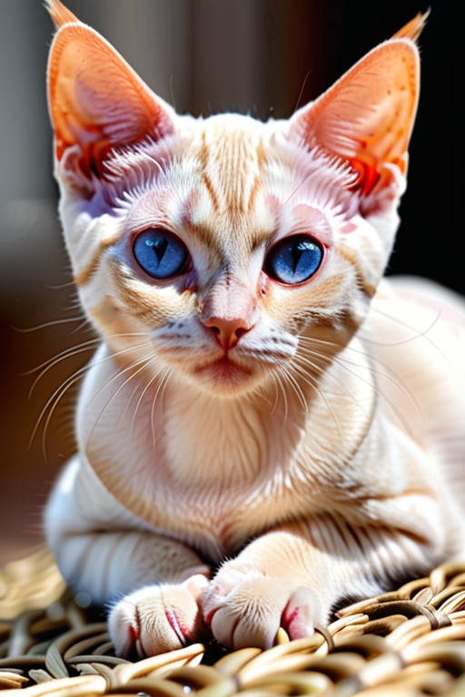 A Beautiful Cream-Colored Cat with Striking Blue Eyes Relaxing Comfortably.