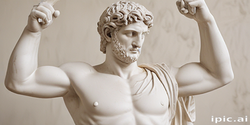 Imposing Classical Sculpture of a Muscular Man in Ancient Greek Style