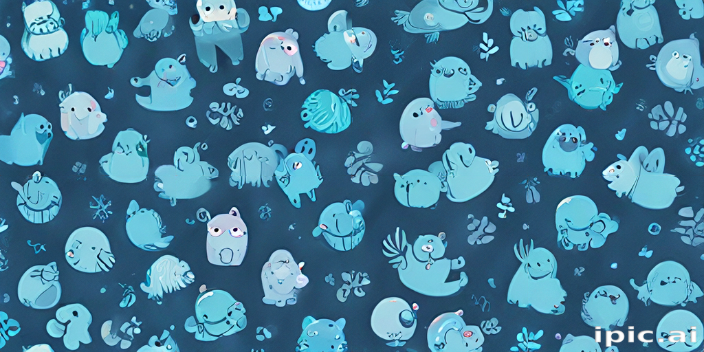 Adorable Collection of Cute Aquatic Creatures in Soft Blue Tones