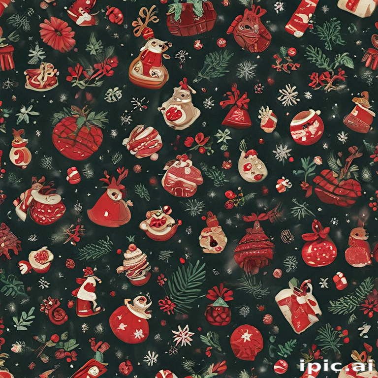 Festive Holiday Pattern Featuring Colorful Decorations, Characters, and ...