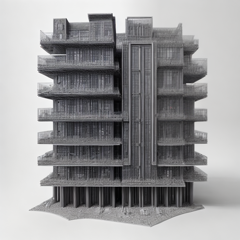 humanoid building in the style of MC escher, greyscale