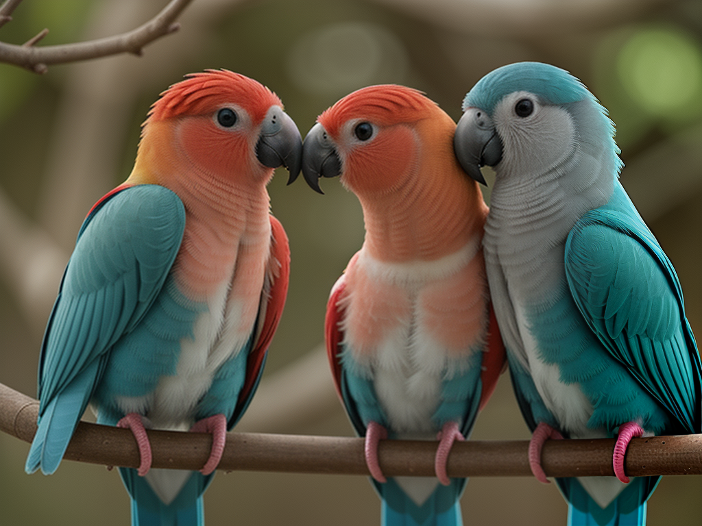 Three Colorful Parrots Engaging in a Charming Conversation on a Branch