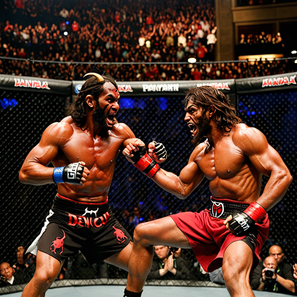 a devil fighting jesus in the octagon