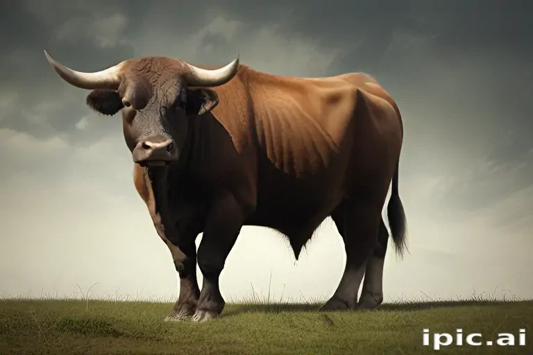 Majestic Bull Standing Proudly in a Serene Pastoral Landscape Under ...