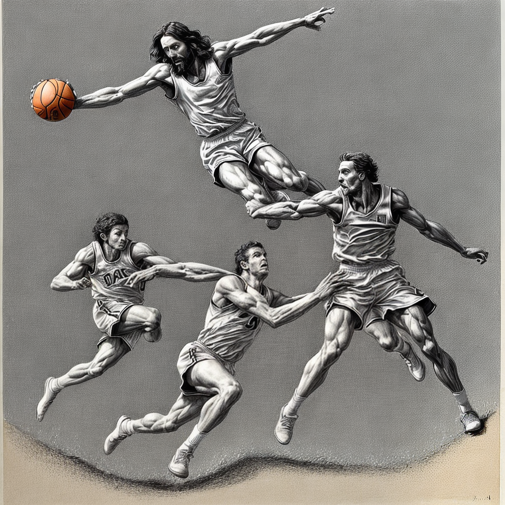 jesus crossing up the devil in basketball