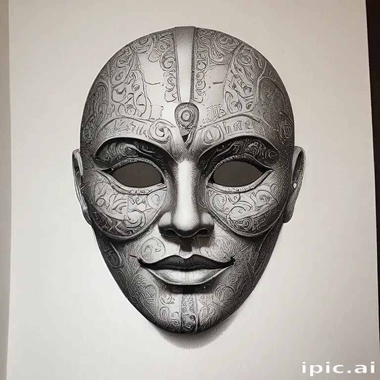 Intricately Designed Mask Featuring Detailed Patterns and Unique Facial ...