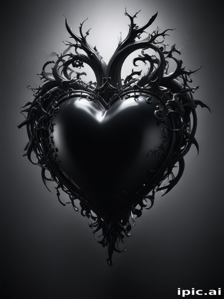 Intricate Dark Heart Design Surrounded by Twisted, Gothic Floral Elements