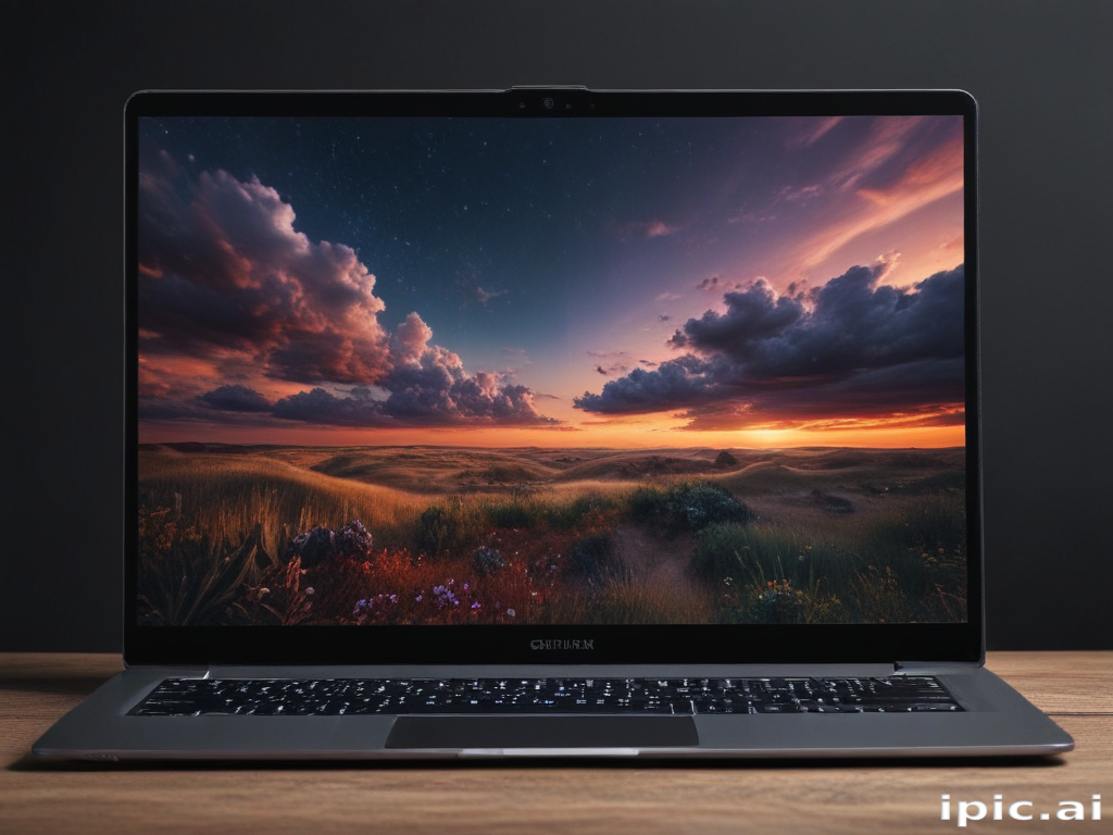 Stunning Sunset Landscape Displayed on a Modern Laptop Screen