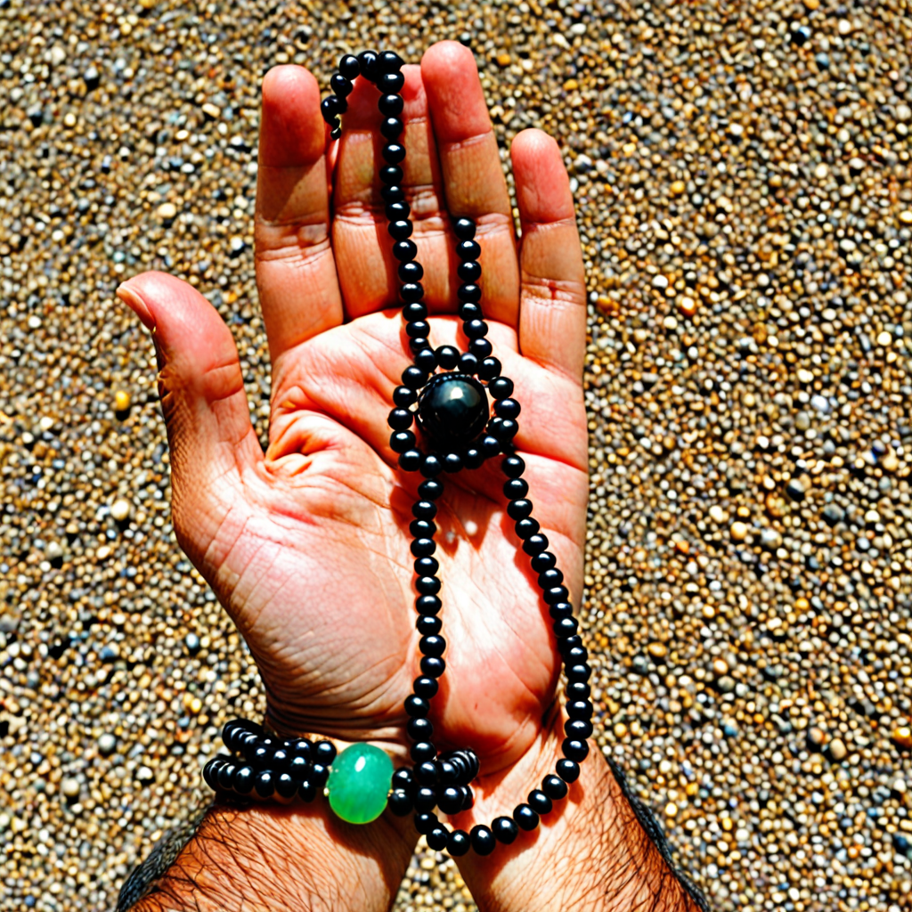 a tasbeeh in a hand, closer look, black picture