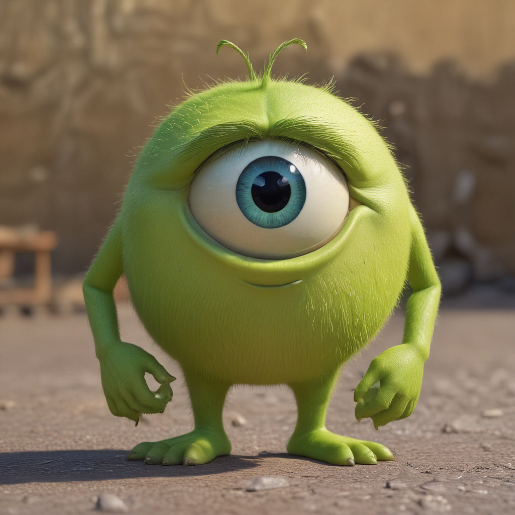 A Friendly Green Monster with One Large Eye and Fluffy Body.