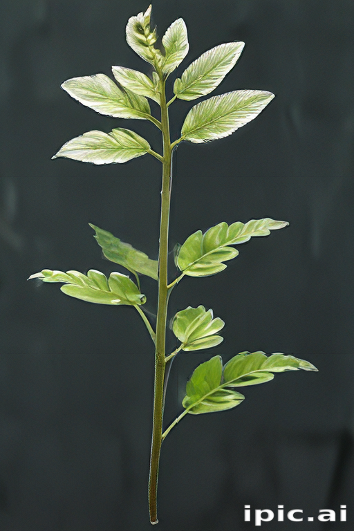 A Vibrant Green Plant Stem with Lush Leaves Against a Dark Background