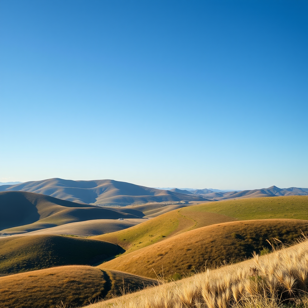 Vast Rolling Hills Under a Clear Blue Sky in Tranquil Landscape