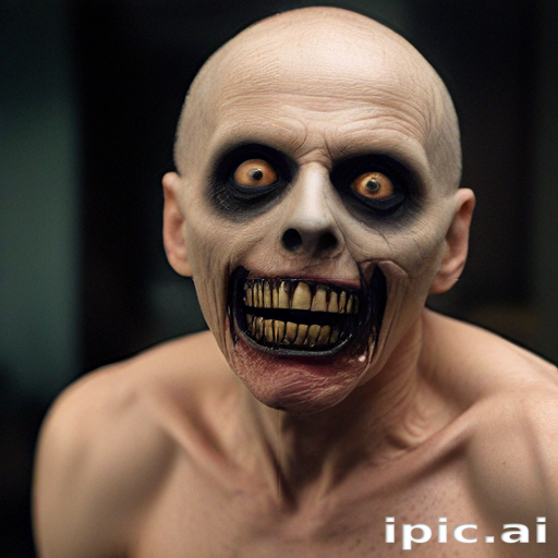 Terrifying Portrait of a Ghastly Creature with Eerie Grin and Hollow Eyes