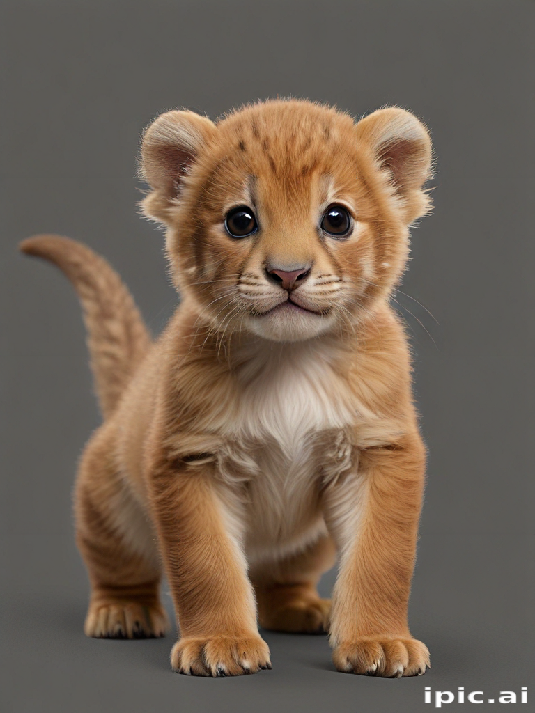 Adorable Baby Lion Cub with Big Eyes and Fluffy Fur Playing Cutely.