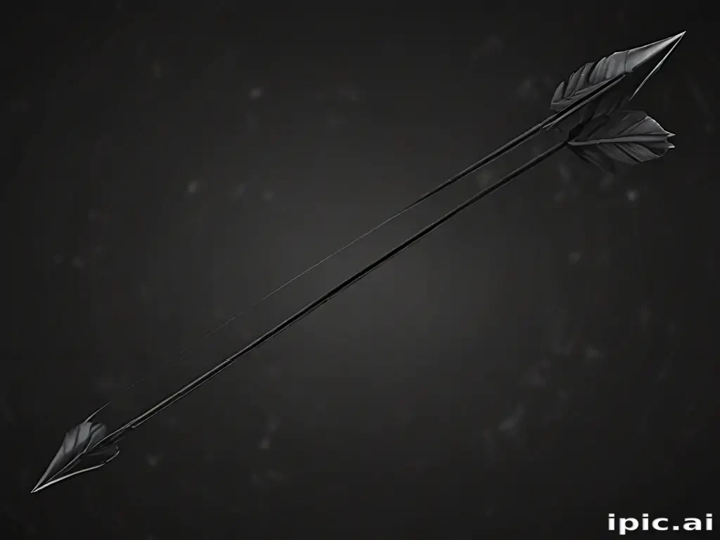Stylized Black Arrow with Elaborate Feathered Fletching on a Dark ...