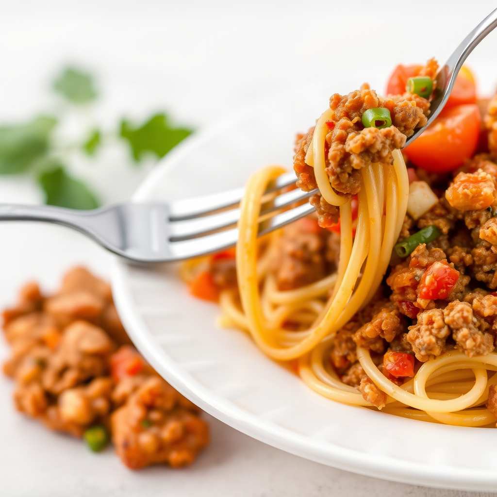 Delicious Spaghetti with Savory Meat Sauce and Fresh Vegetables on Plate
